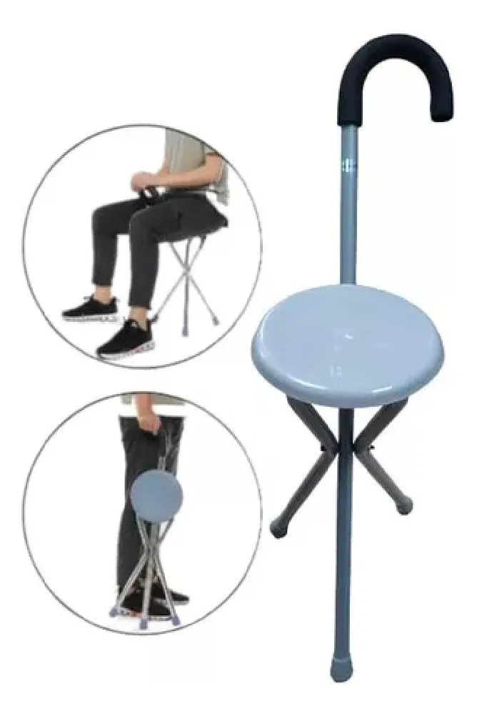 BASTÓN CON ASIENTO PLEGABLE ORTOPEDICO AJUSTABLE COLOR GRIS