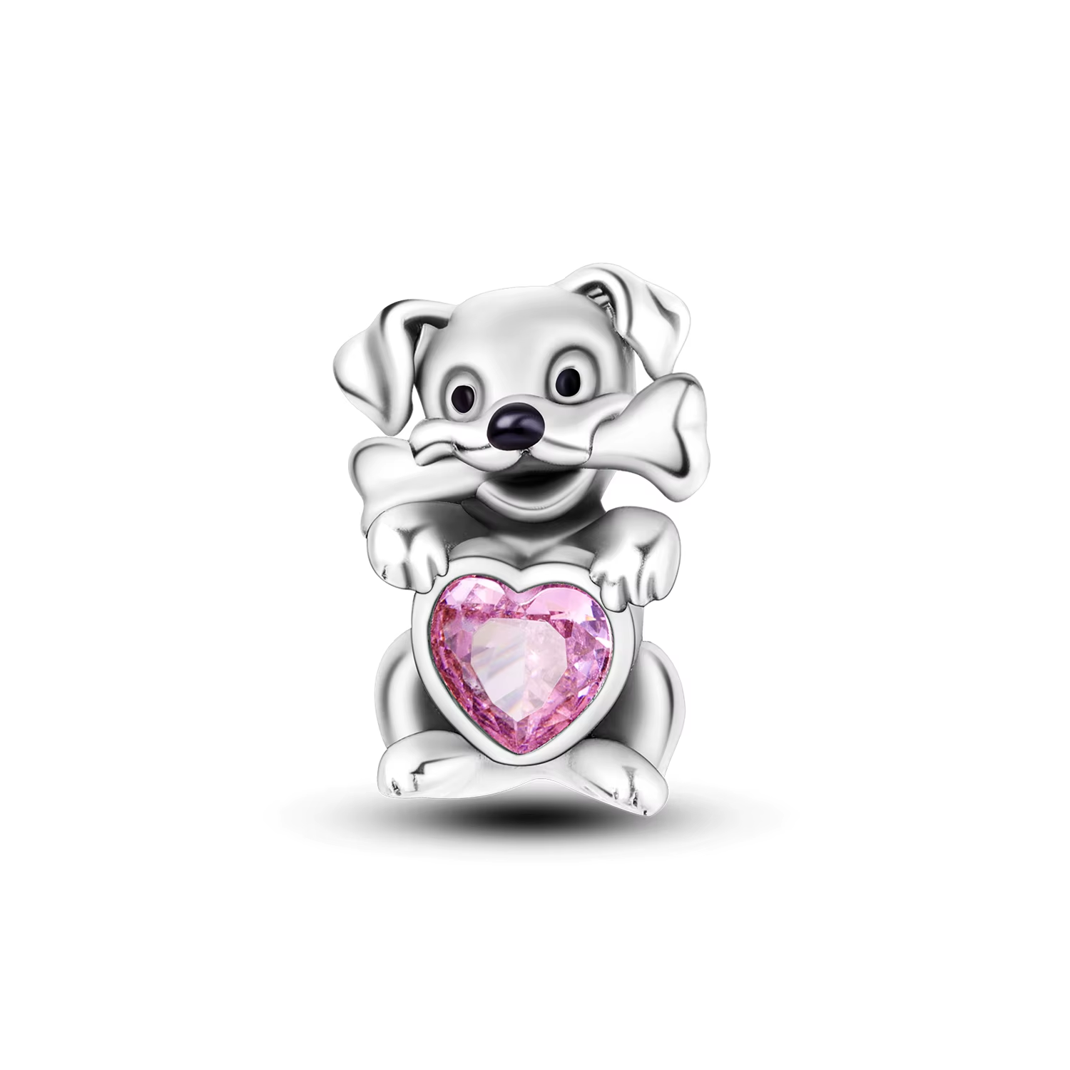 CHARM PERRITO TIERNO CORAZÓN ROSA EN PLATA 925 SILVER HEART