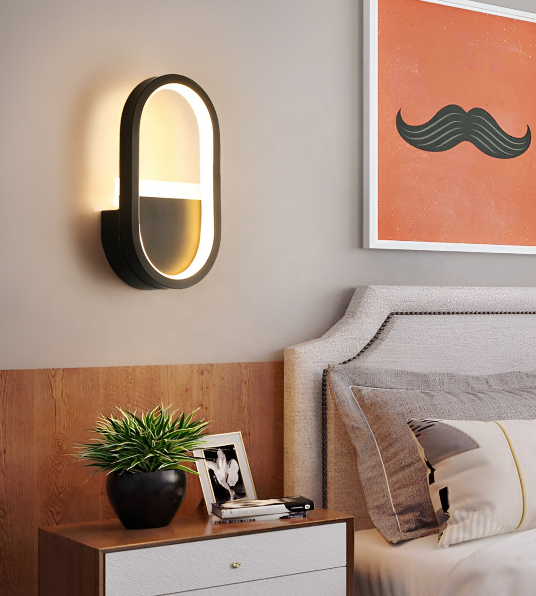 Ripley - LÁMPARA PARED LED MODERNA OVALADA DECORACIÓN NEGRA JHN