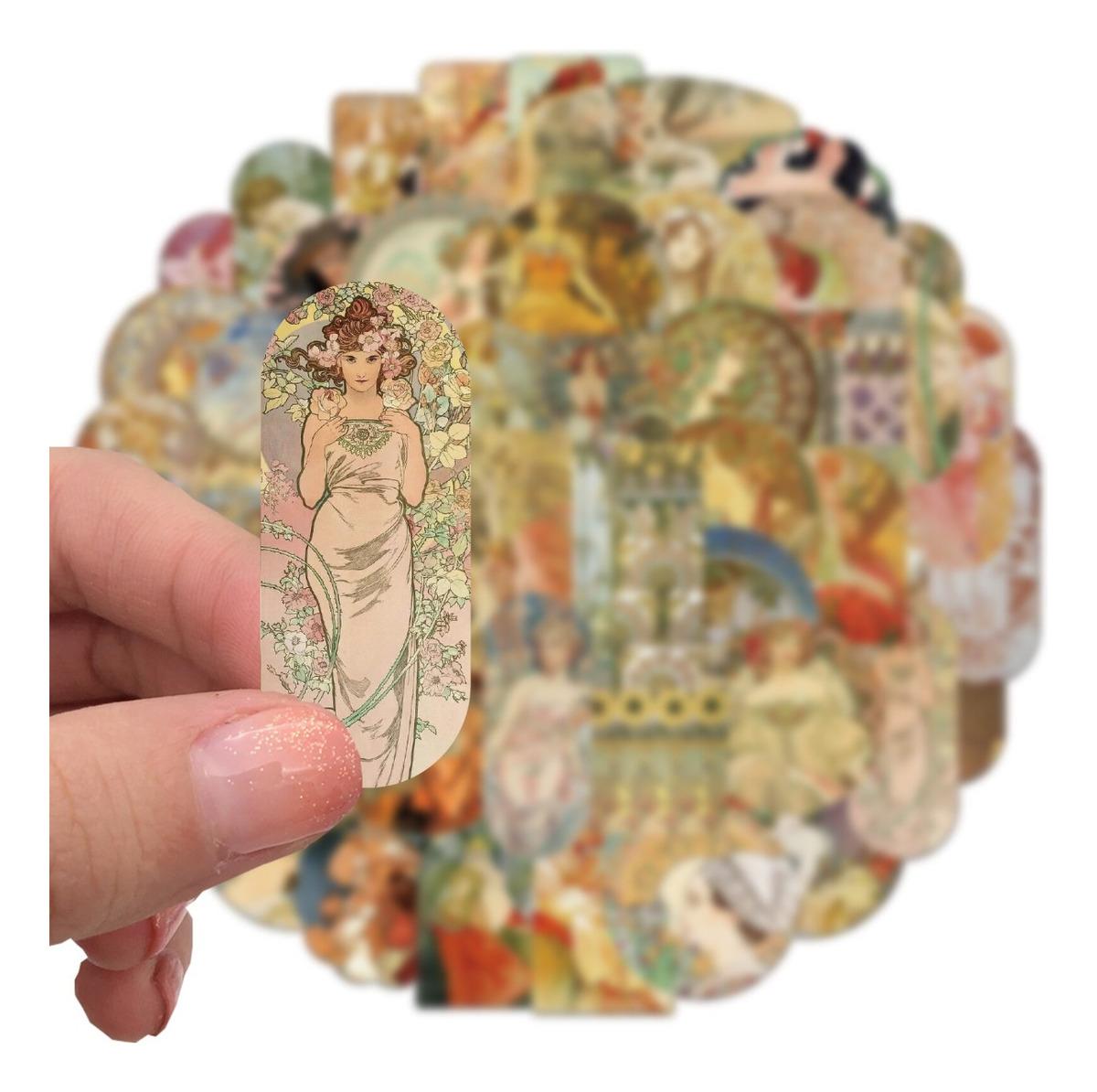 PACK DE 50 STICKERS VINTAGE DE ARTE MUCHA PARA DECORAR