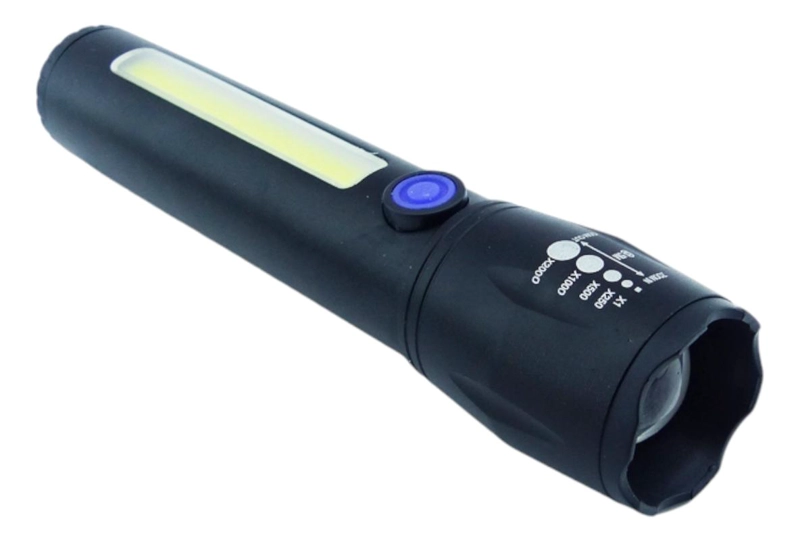 LINTERNA TACTICA LED RECARGABLE CON ZOOM Y LUZ COB