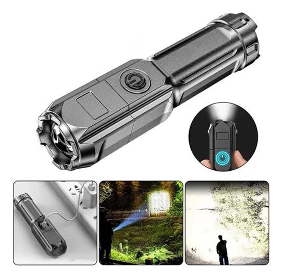 LINTERNA TACTICA LED RECARGABLE CON ZOOM 500 M USB 5W