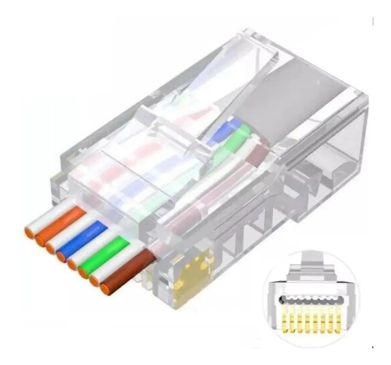50 CONECTORES RJ-45 PLASTICOS PASS THROUGH CAT 6