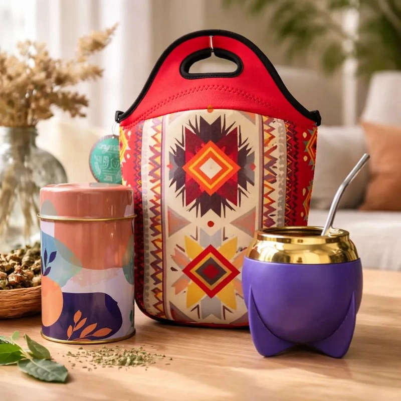 SET MATERO COMPLETO CON BOLSO, MATE, BOMBILLA Y DISPENSAR