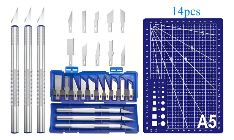 SET DE 13 CUCHILLOS CUTTER CON TABLA DE CORTE