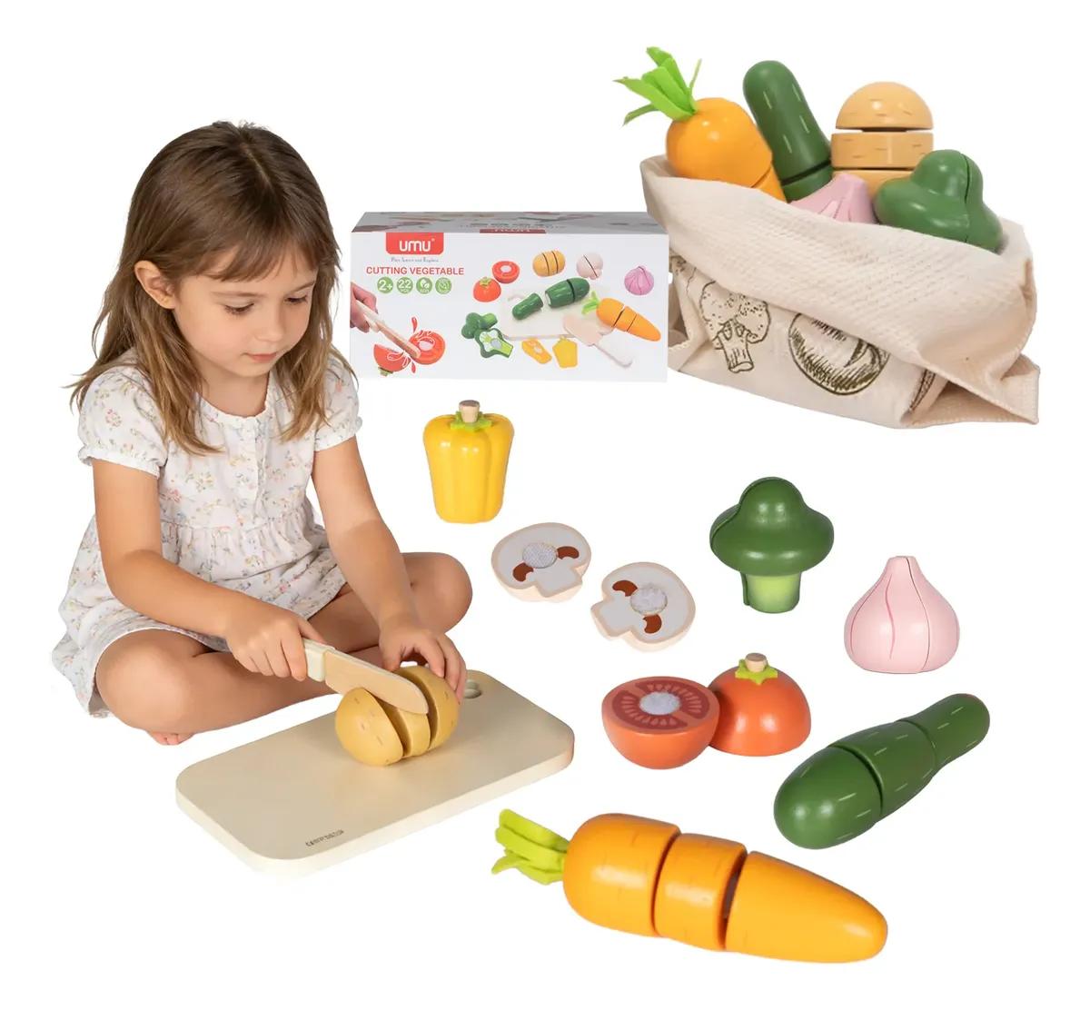 SET COCINA INFANTIL CON FRUTAS Y VERDURAS DE MADERA