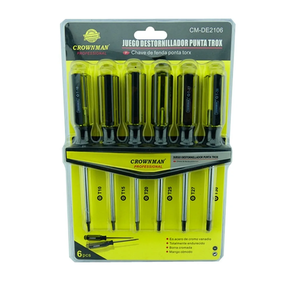 SET DESTORNILLADORES CROWNMAN TORX ESTRELLA CMDE2106 6 PIEZAS