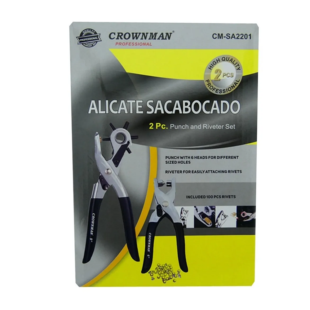 SET ALICATES CROWNMAN SACABOCADO OJETILLOS CMSA2201 2 PIEZAS