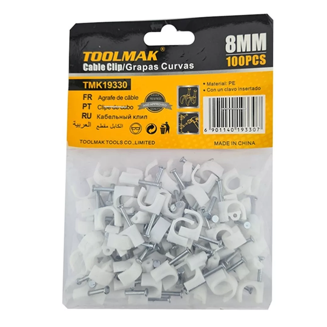 GRAPA TOOLMAK TMK19330 METAL GRAMPA RG6 CABLE 8MM 100 UNIDADES BLANCO