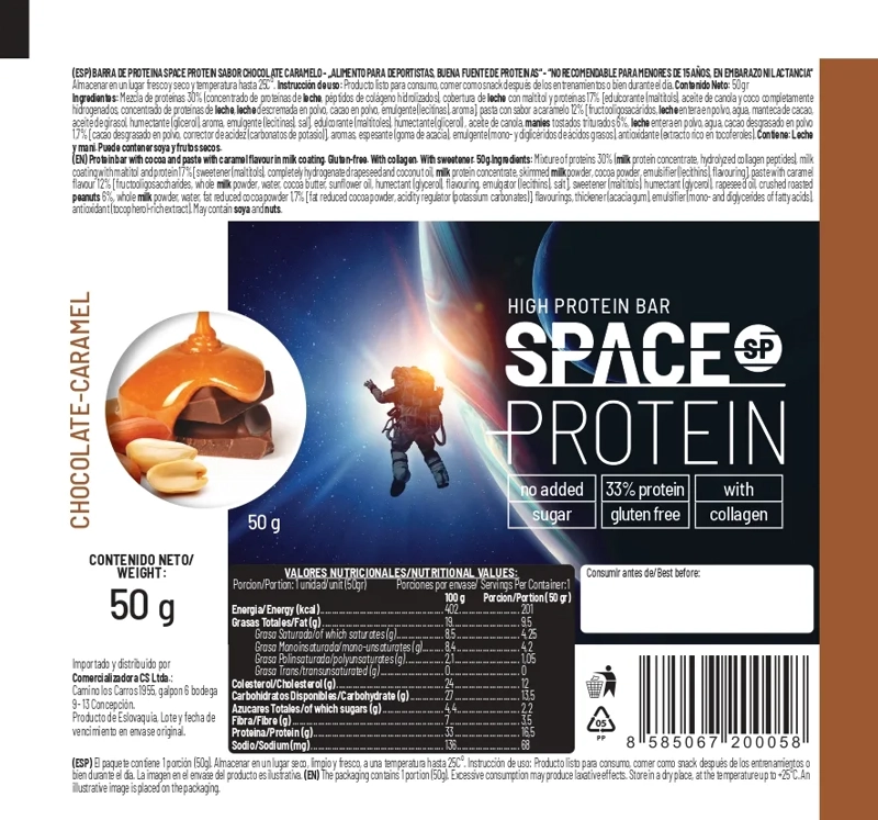 SPACE PROTEIN BARRA PROTEINA CLASSIC 50 G CHOCOLATE CARAMEL X 24 UNI