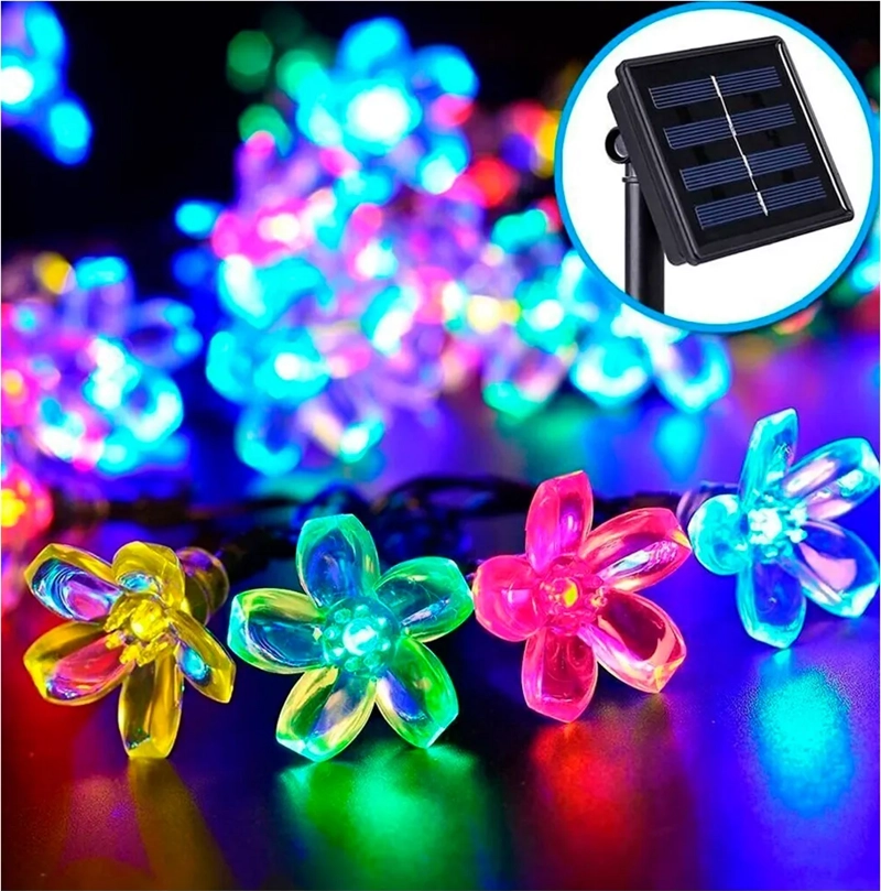 LUCES LED FLORES SOLAR LINEAL GUIRNALDA NAVIDAD EVENTOS MULTICOLOR