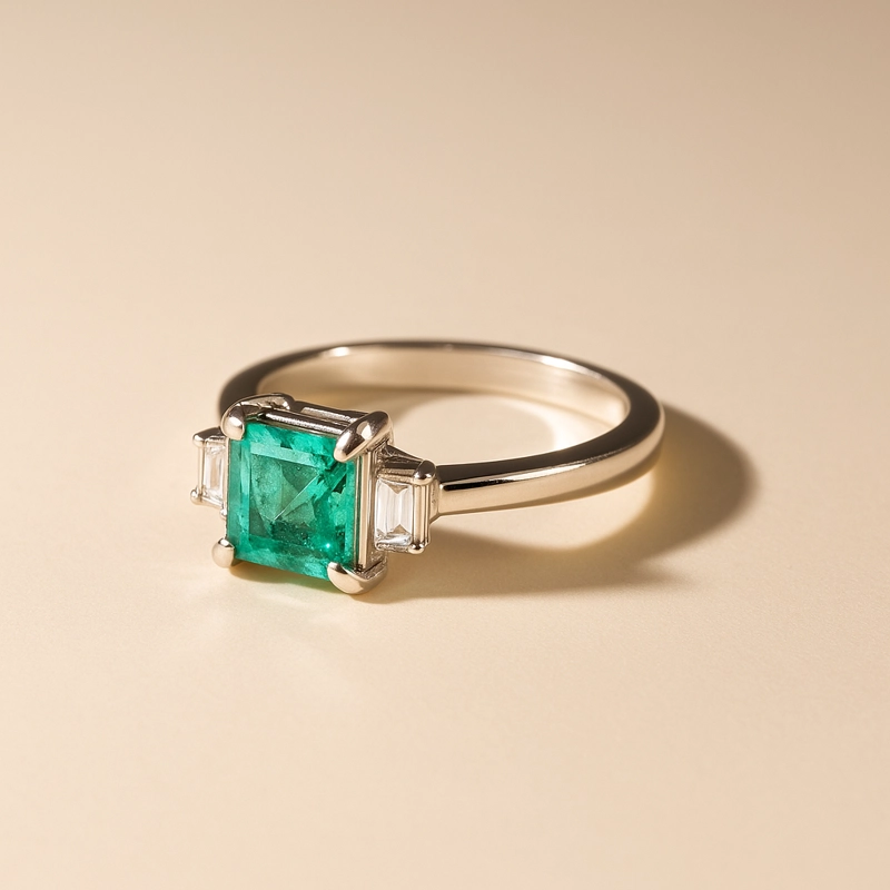 ANILLO DE PLATINO ESMERALDA PRINCESS. TALLA 9