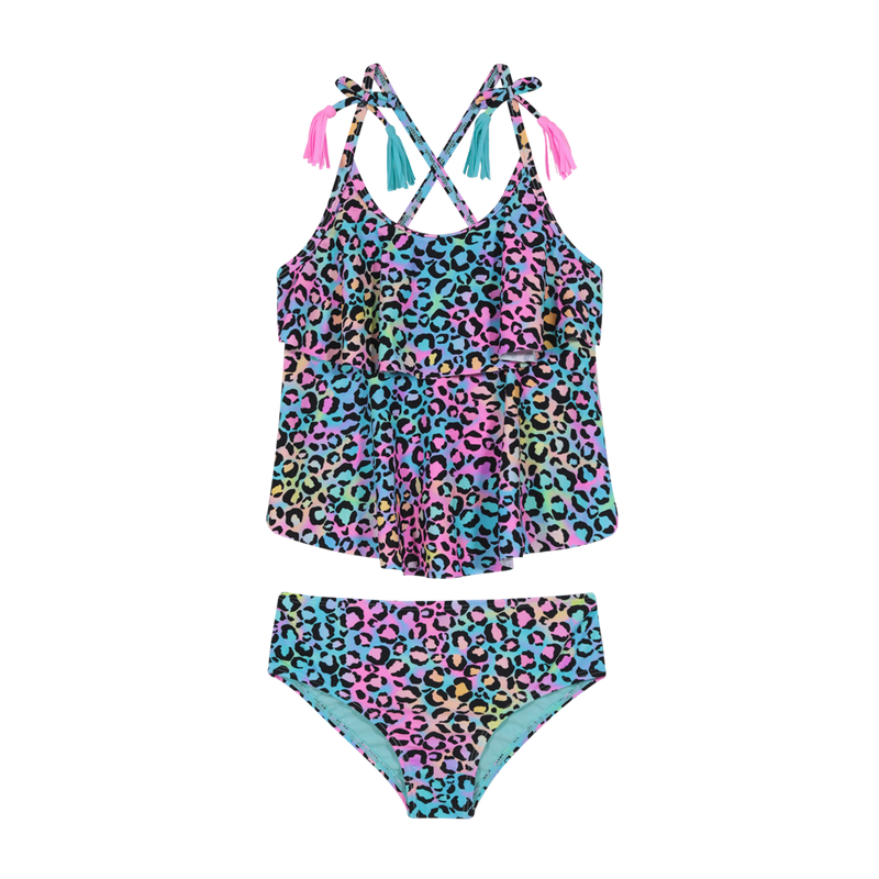 TRAJE DE BAÑO NIÑA H2O WEAR ROSADO TANKINI UV30+ CON VUELOS PARA