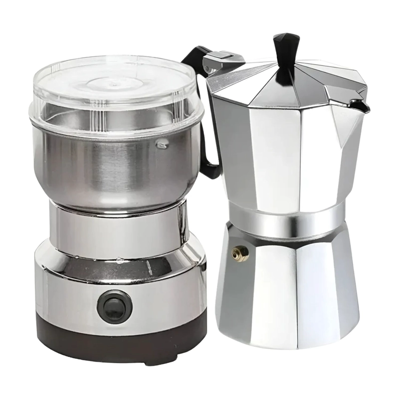 MOLEDOR ELE CTRICO DE CAFE + CAFETERA ITALIANA GRECA 9 TAZAS COLOR GRIS