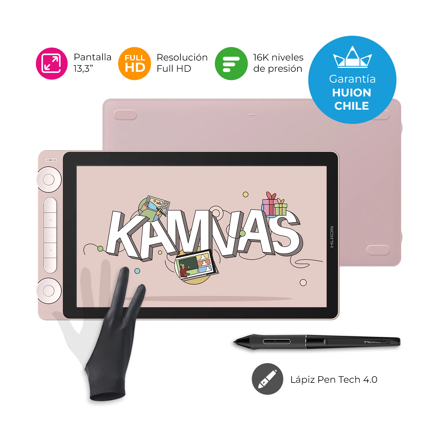 TABLETA GRAFICA MONITOR HUION KAMVAS 13 (GEN 3) PINK DOBLE DIAL - HCL