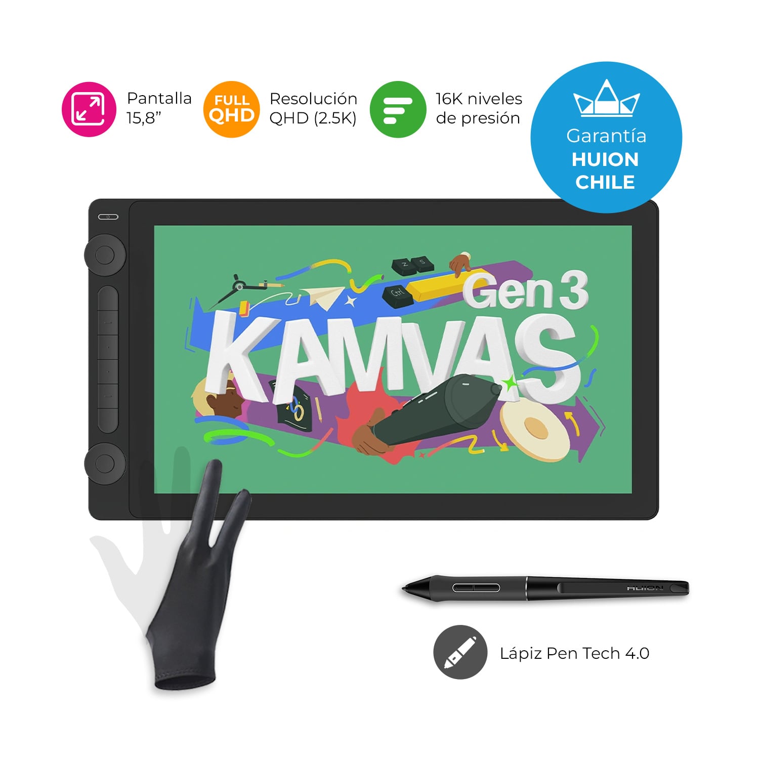 TABLETA GRAFICA MONITOR HUION KAMVAS 16 (GEN 3) DOBLE DIAL - HCL