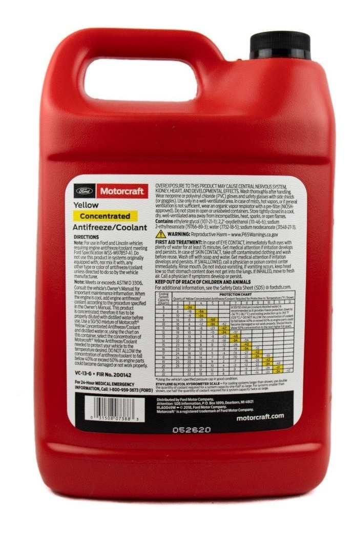 REFRIGERANTE COOLANT VC13G FORD MOTORCRAFT AMARILLO 3,78 LT