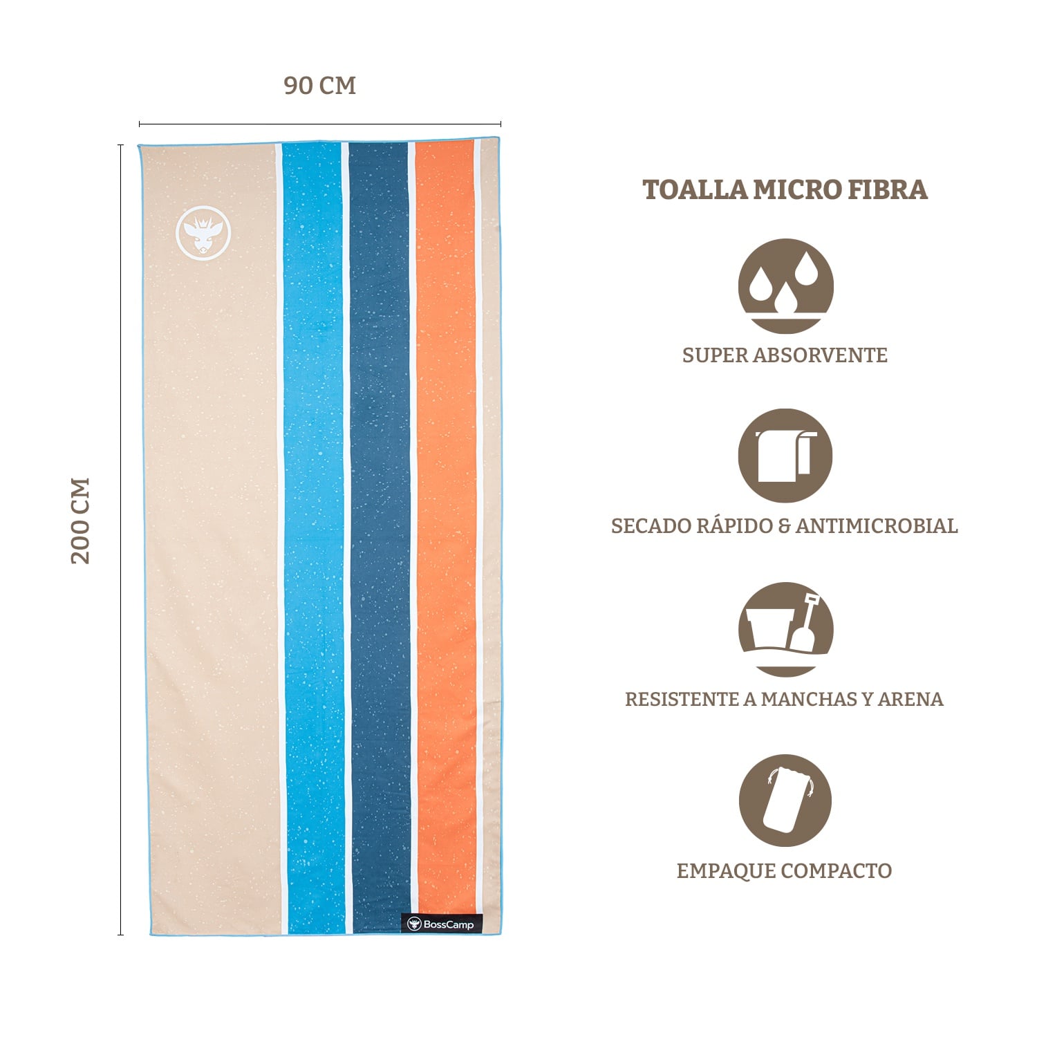 TOALLA PLAYA MICROFIBRA GRANDE XL QUINTAY BOSSCAMP (90 X 200)