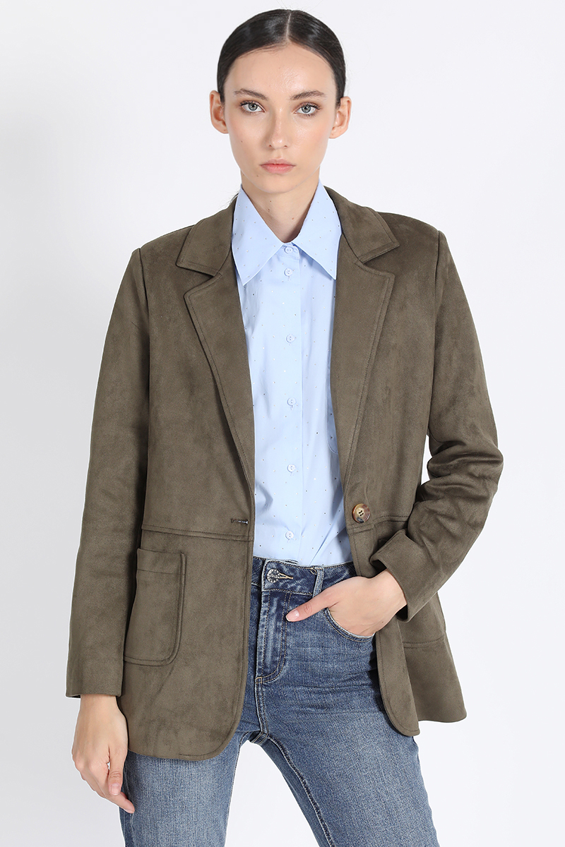 Ripley - BLAZER SEMI RECTO EFECTO GAMUZA, MILITAR LIOLA