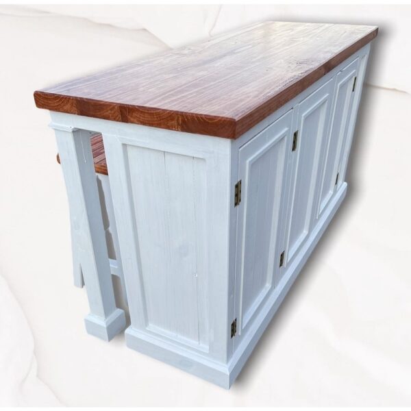 ISLA CON TABURETES TAIKKEE COCINA RÚSTICA ALBAYALDE BLANCO MADERA