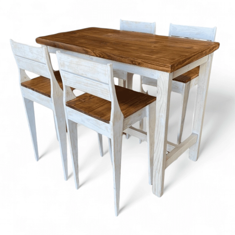 MESA DE COMEDOR RÚSTICA CON 4 SILLAS TAIKKEE ESTRUCTURA BLANCO ALBAYALDE