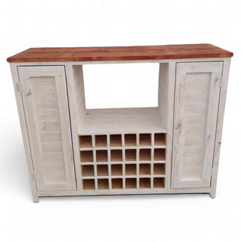MUEBLE CAVA DE MADERA TAIKKEE COLOR BLANCO ALBAYALDE Y CUBIERTA CAFE NOGAL