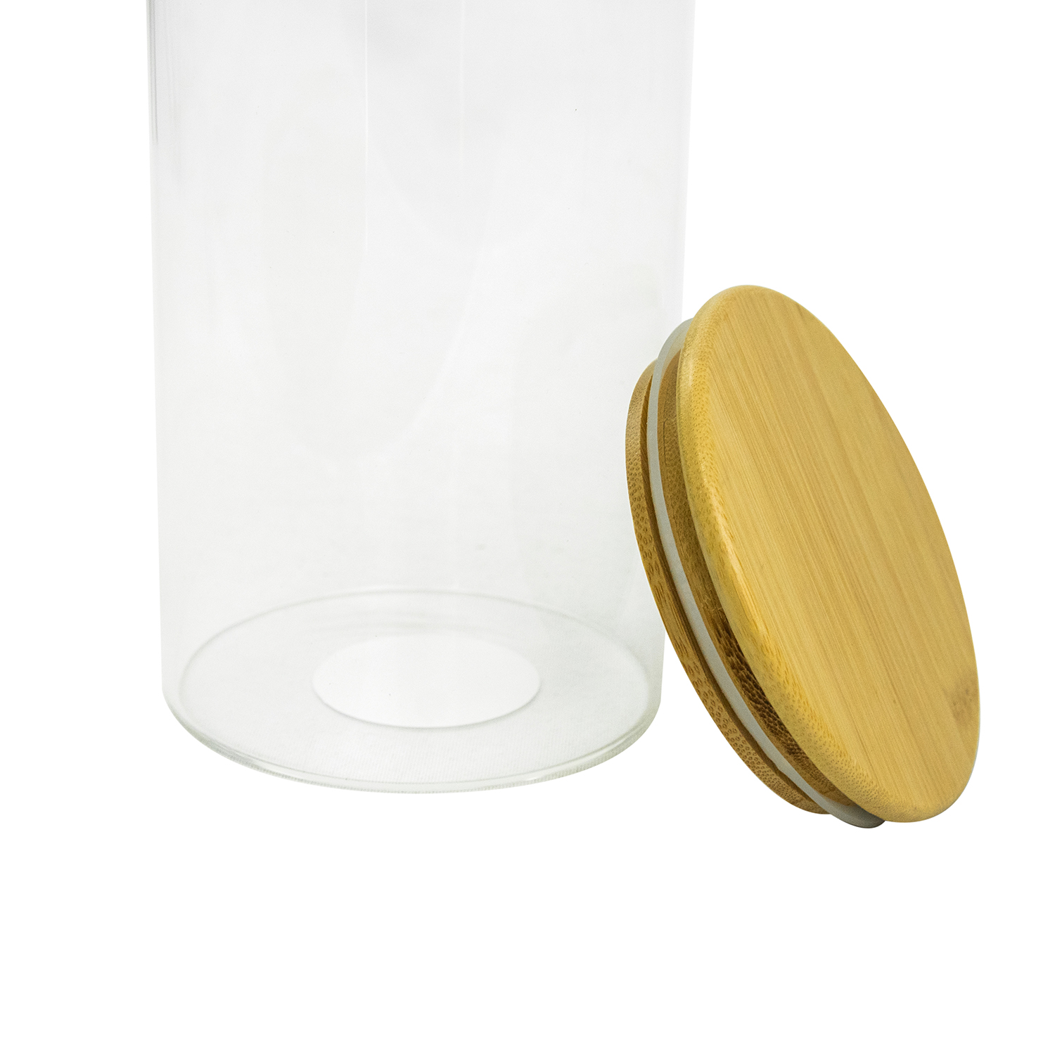 FRASCO VIDRIO TAPA MADERA 21 CM