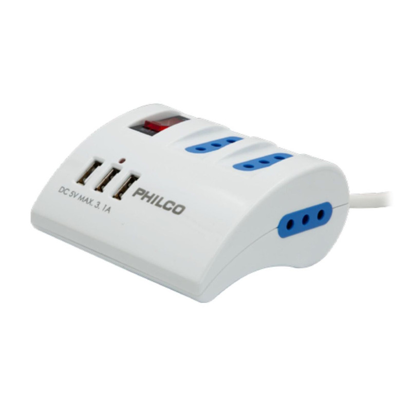 ALARGADOR EXTENSION PHILCO 3 POS Y 3 USB BLANCO