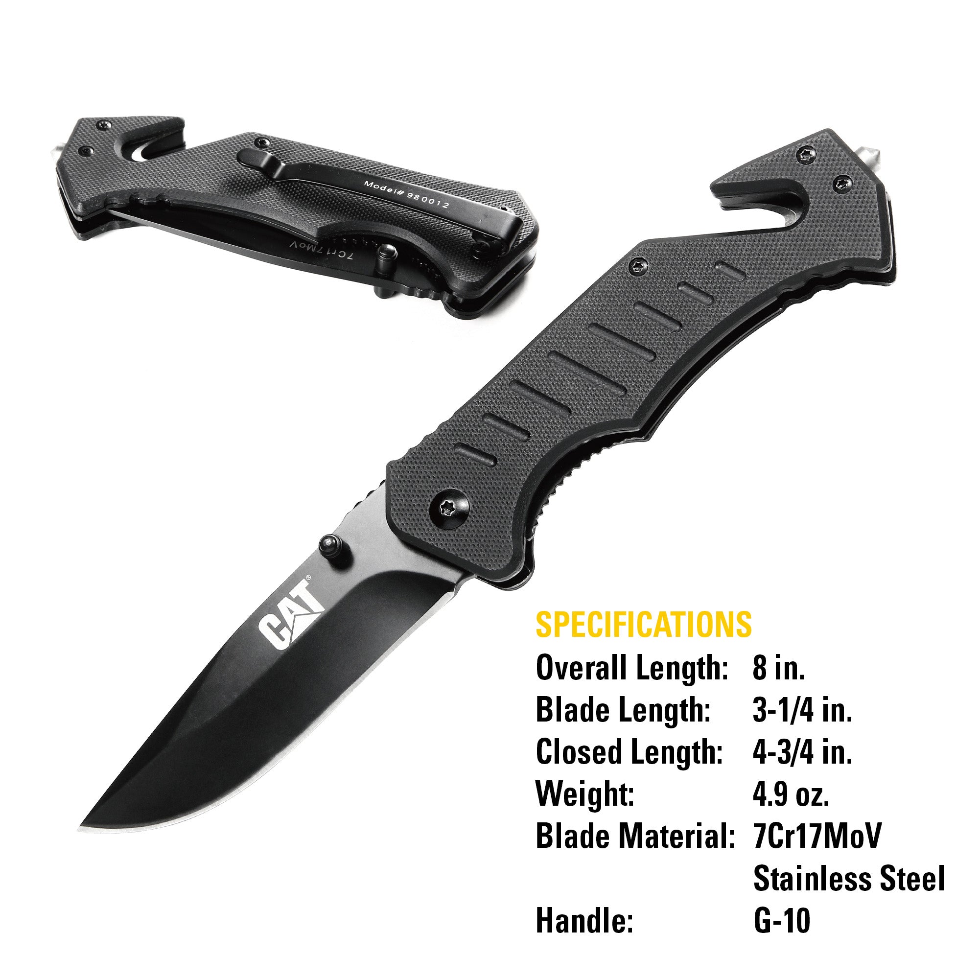 CUCHILLO CAT NAVAJA PLEGABLE 980012 PUNTA CURVA CON ROTURA VIDRIO Y ...