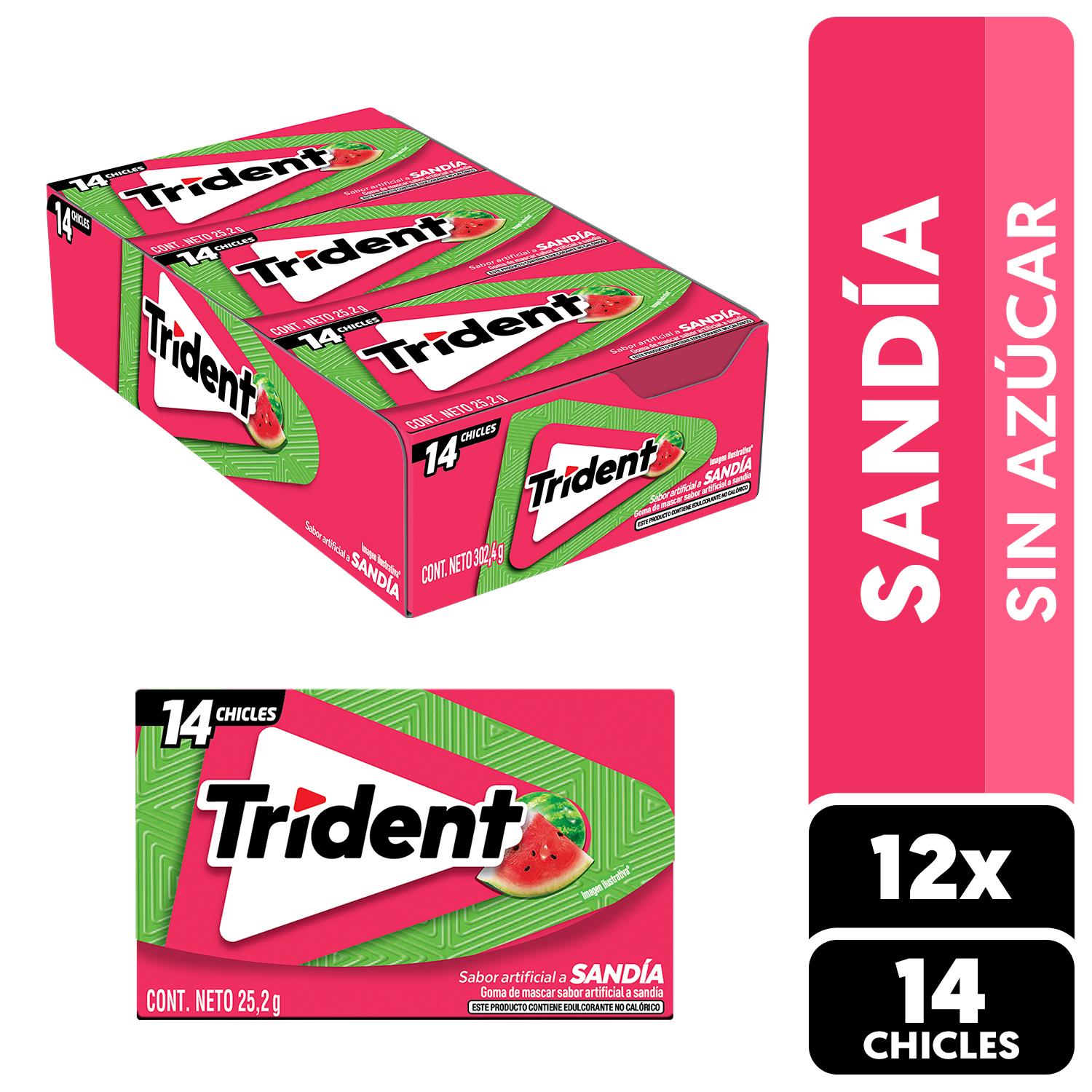 CHICLE TRIDENT® SIN AZÚCAR SABOR SANDIA 12 X 14 UN C/U