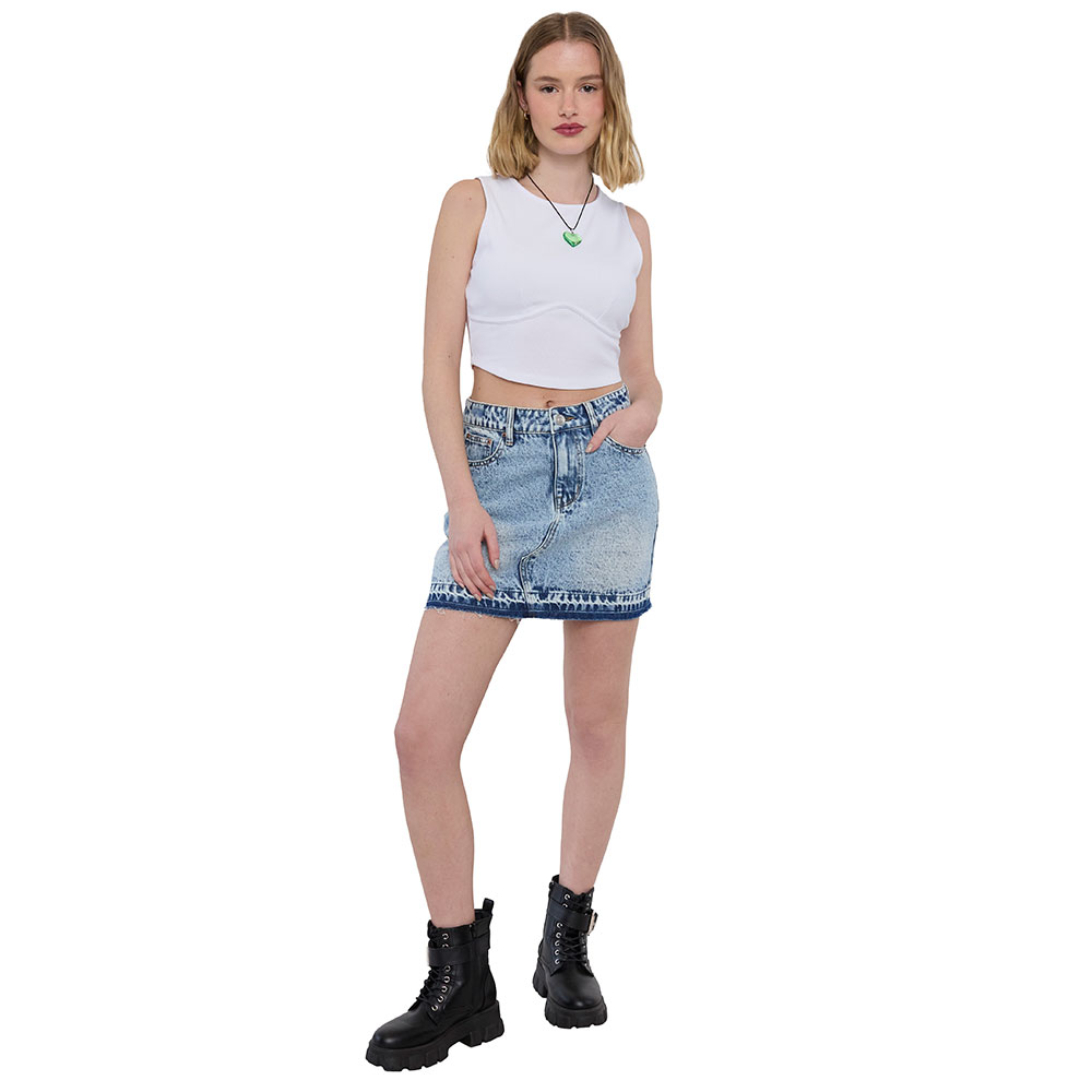 Ripley - FALDA MUJER MINI AZUL MEDIO