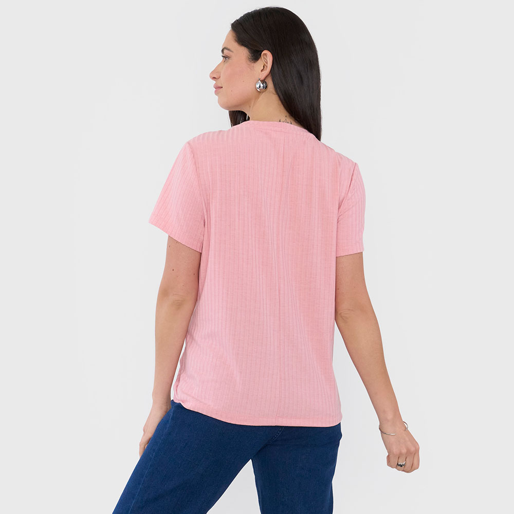 Ripley - POLERA MUJER CORONA ROSA RIB BÁSICA MANGA PALO