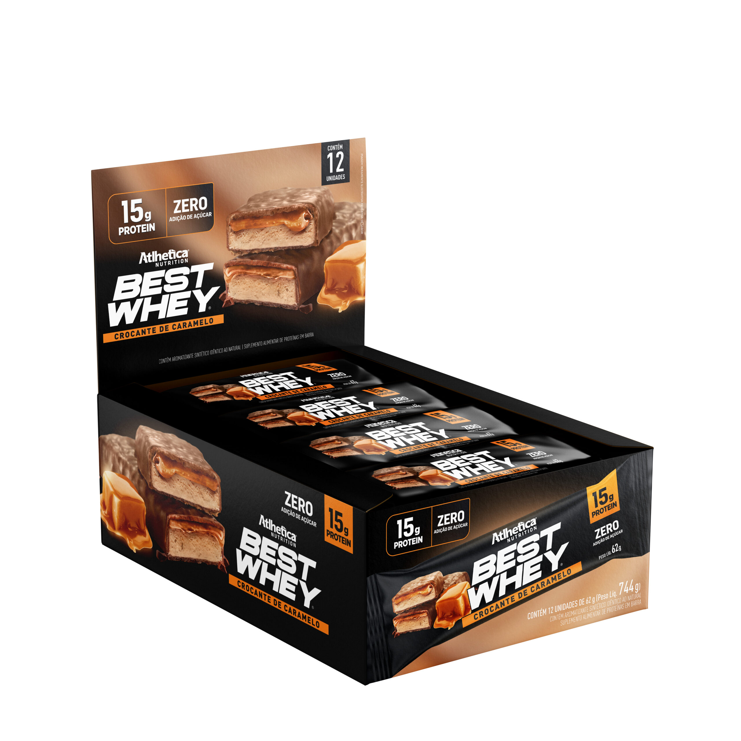 BOX 12 BARRAS BEST WHEY 15 GR CARAMELO CROCANTE - ATLHETICA