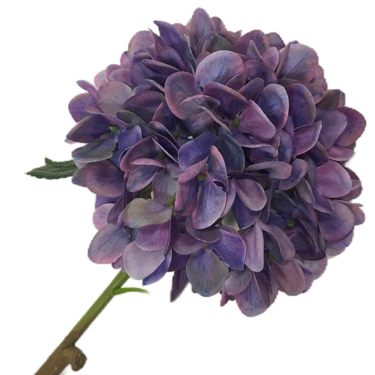 FLOR DE HORTENSIA ARTIFICIAL ENVEJECIDA COLOR MORADO DE 70 CM