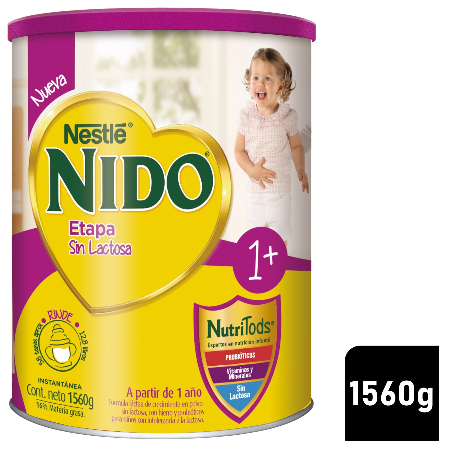 FÓRMULA LÁCTEA NIDO® 1+ SIN LACTOSA TARRO 1560G