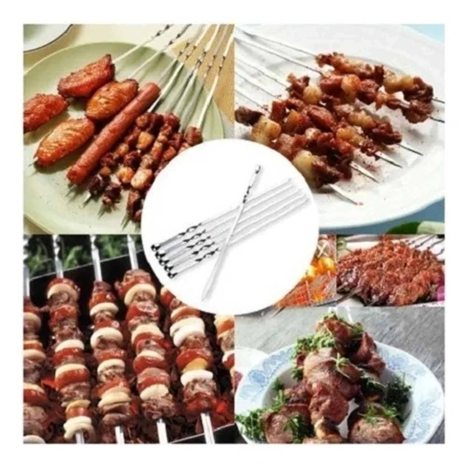 SET DE 6 PINCHOS BROCHETAS ANTICUCHO METAL DE 60 CM