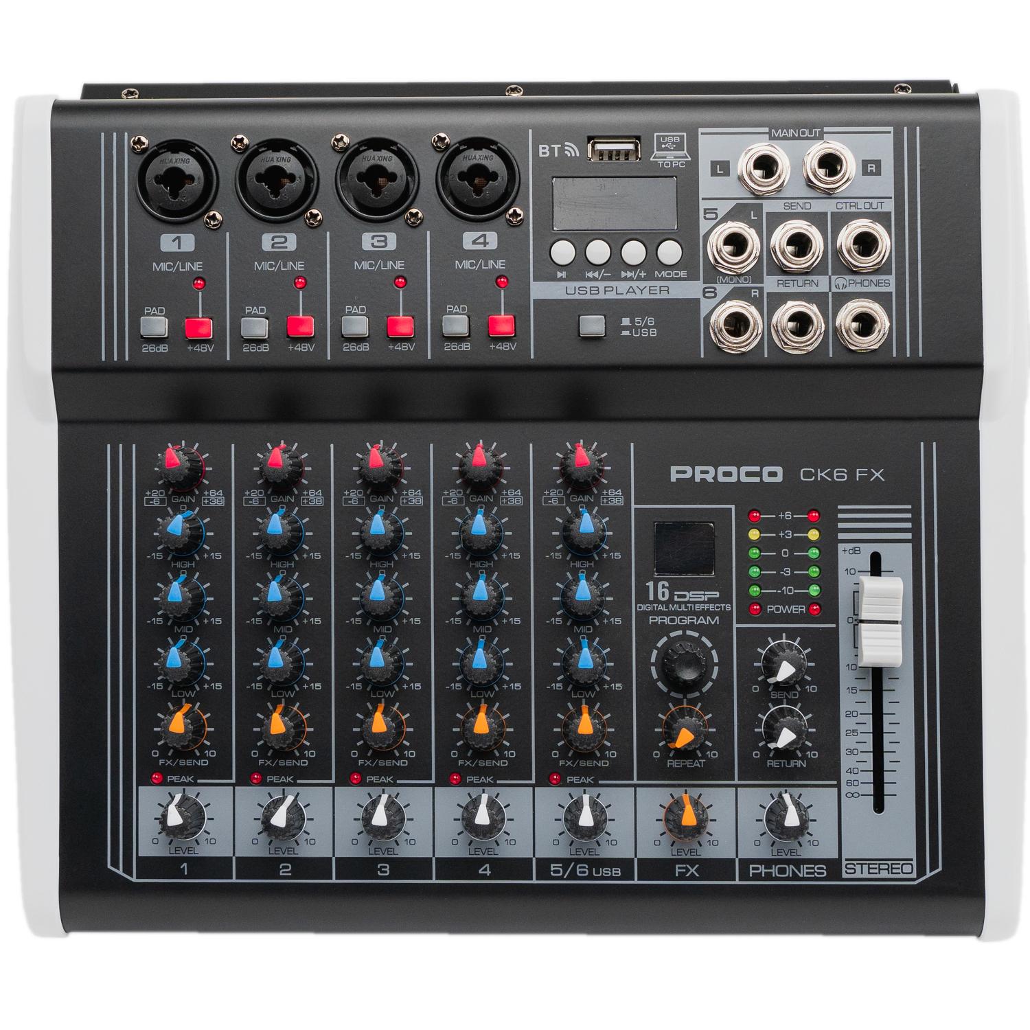 MIXER AMPLIFICADO 6 CANALES PROCO CK6 FX