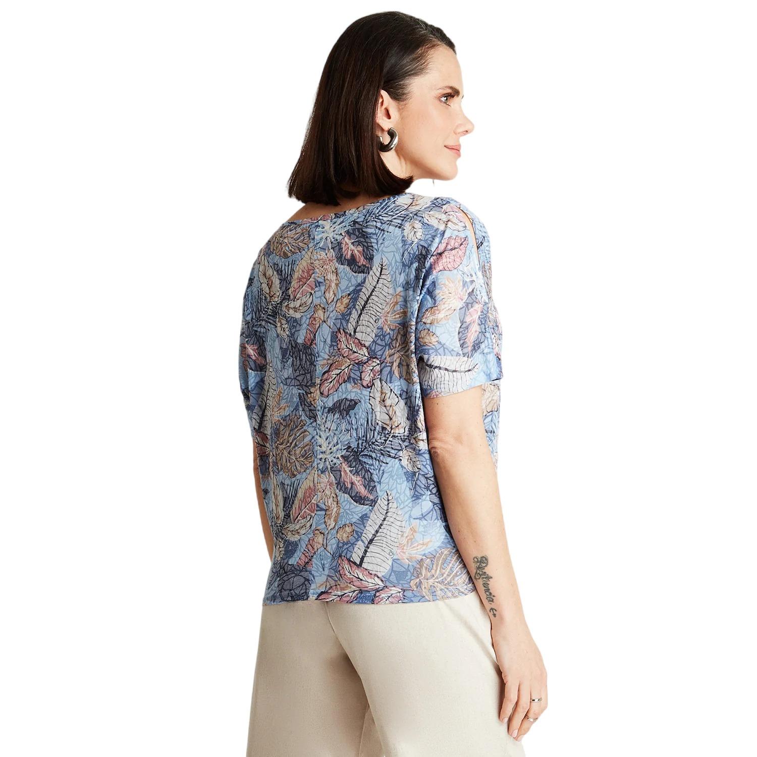 Ripley - POLERA AZUL MANGA CORTA ESTAMPADO CUELLO V