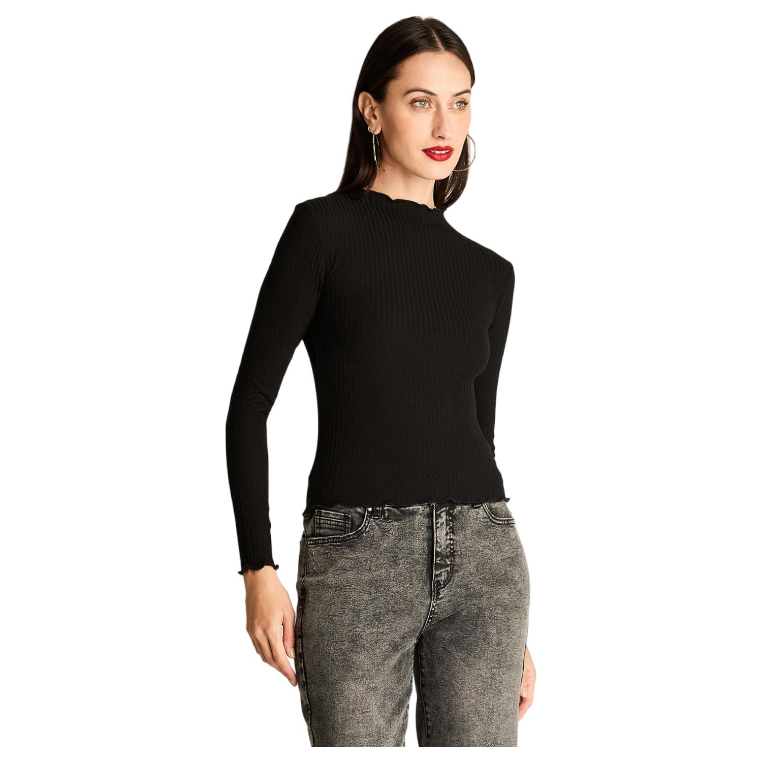 Ripley - POLERA CUELLO ROULE MANGA LARGA BASICA EN COLOR NEGRO