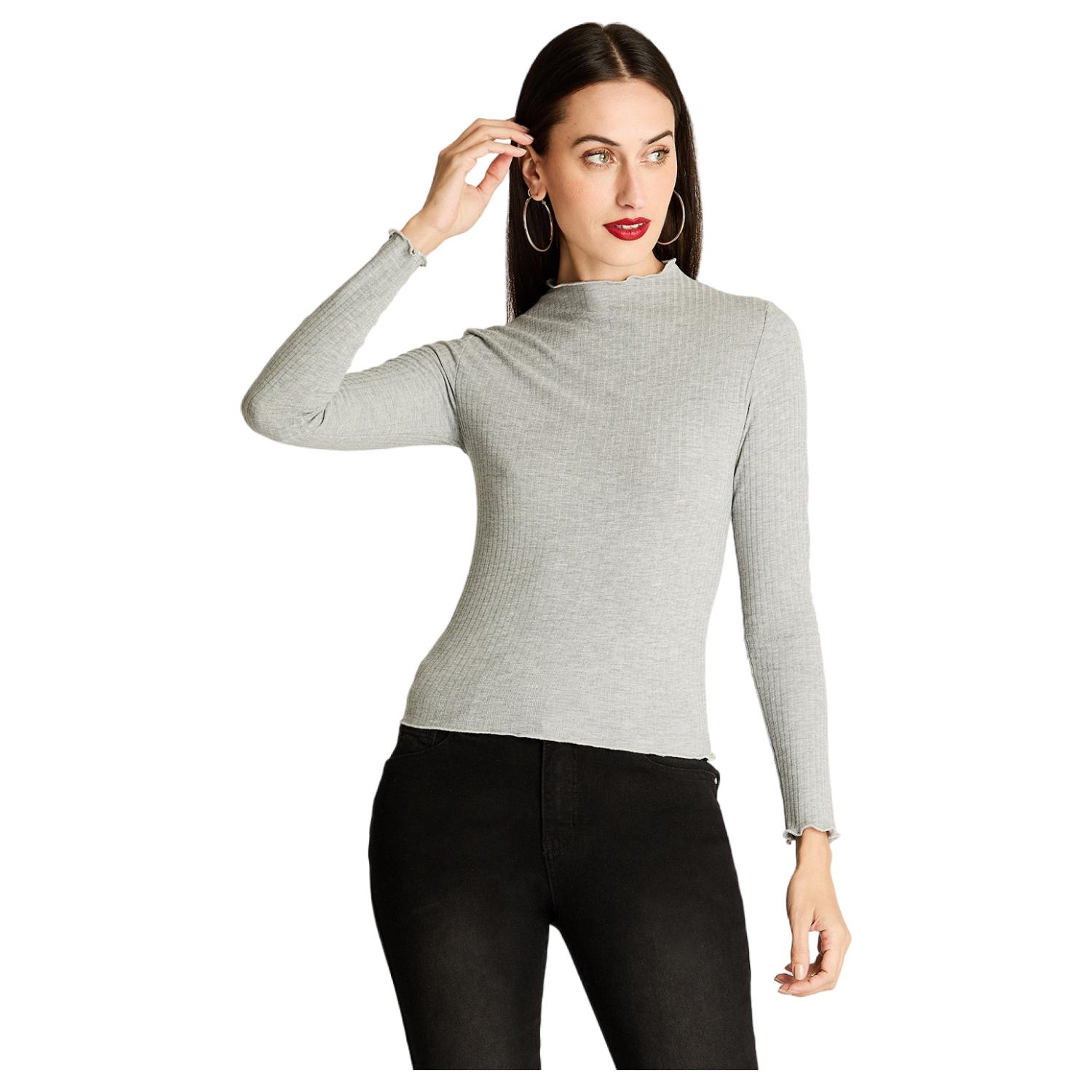 Ripley - POLERA CUELLO ROULE MANGA LARGA BASICA GRIS