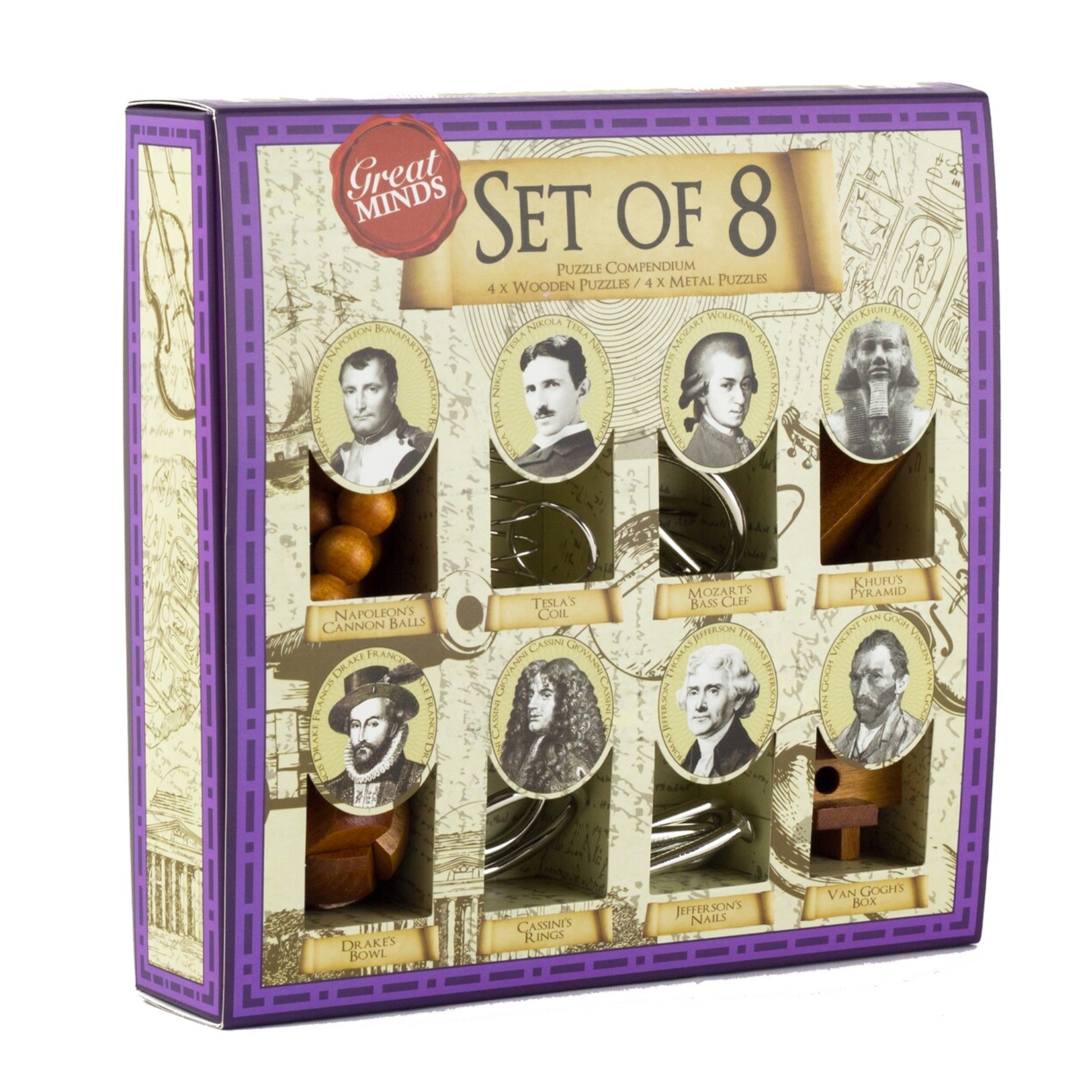 SET DE 8 PUZZLES - GREAT MINDS COMPENDIUM MADERA Y METAL