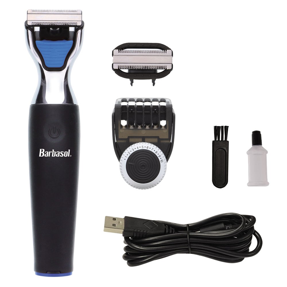 AFEITADORA INALÁMBRICO BARBASOL TRIMMER CARA CUERPO RECARGABLE USB NEGRO