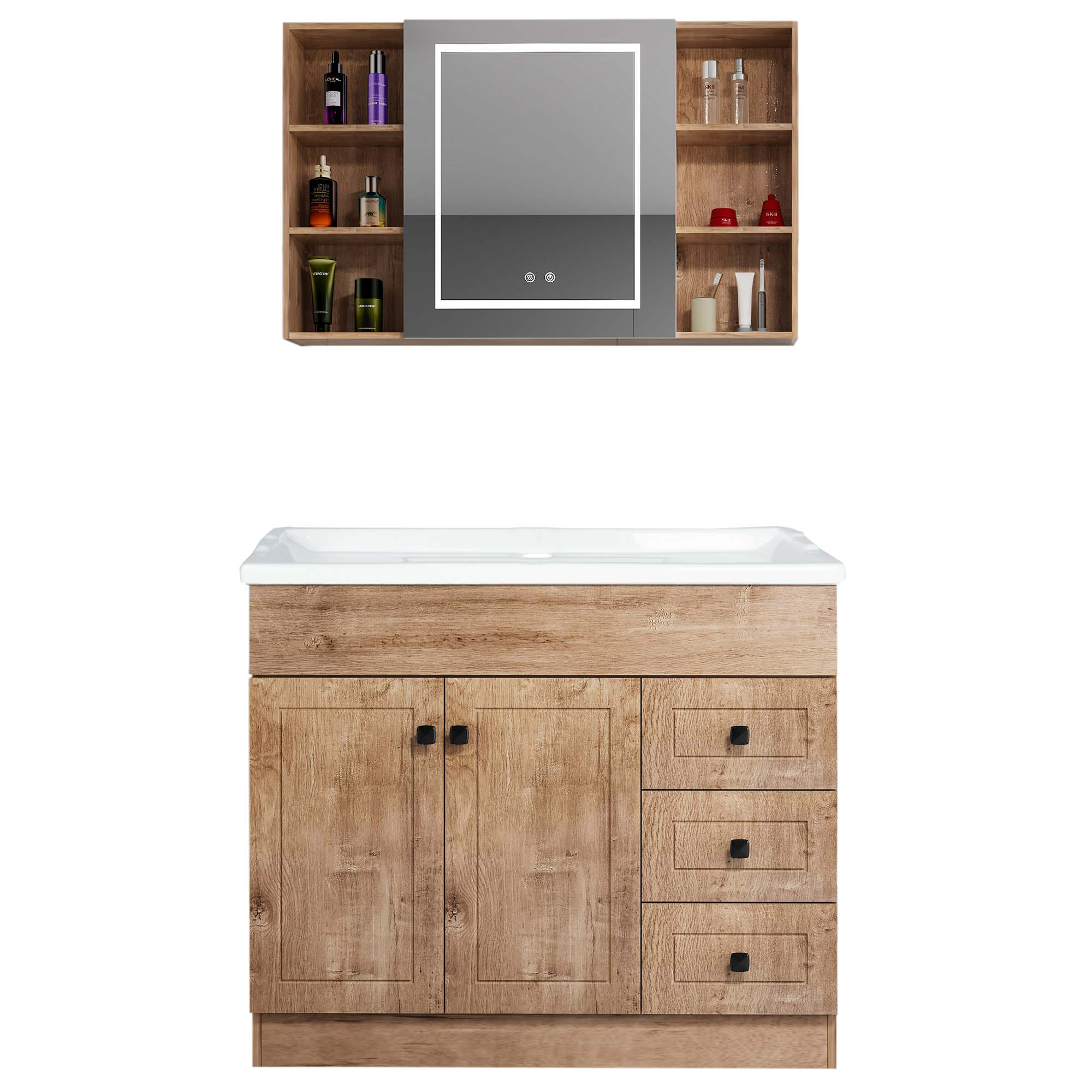 KIT MUEBLE VANITORIO DOMSA CON BOTIQUIN ESPEJO LED ANTIEMPAÑANTE WF-100 ...