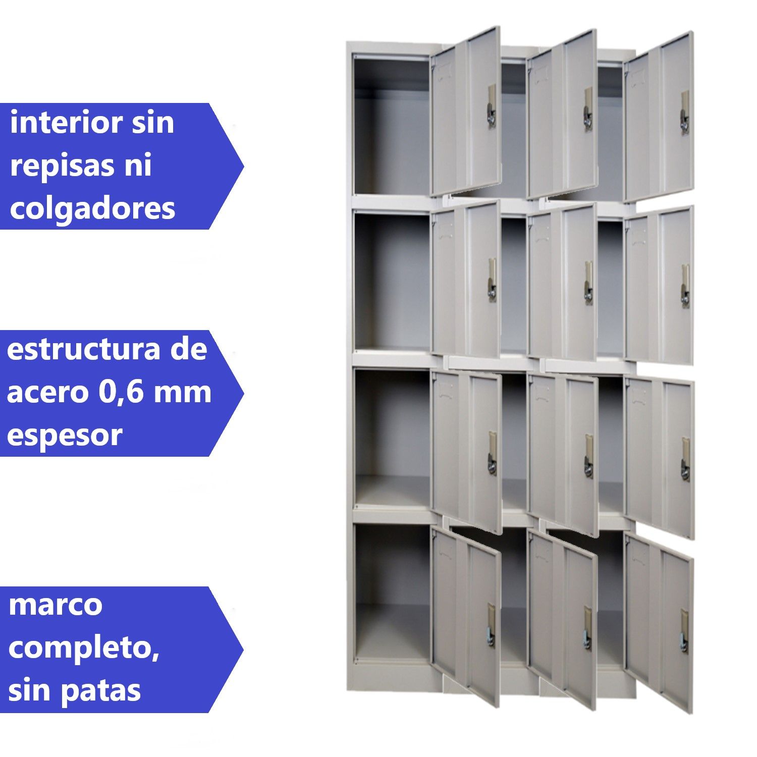LOCKER PROCHEF ACERO 12 PUERTAS GRIS CASILLERO METALICO 3 CUERPOS