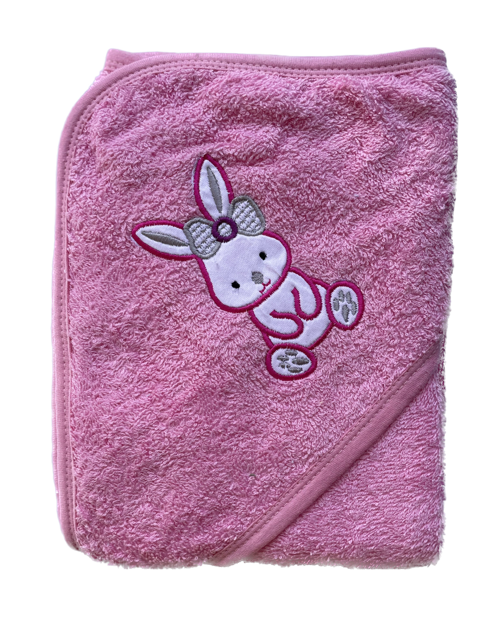 TOALLA BEBÉ ALGODÓN CON CAPUCHA CONEJO ROSA 80X80