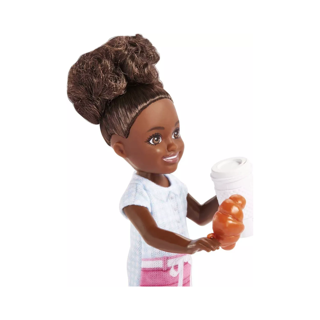MUÑECA BARBIE ROSADO CHELSEA APRENDIENDO PROFESIONES BARISTA MATTEL