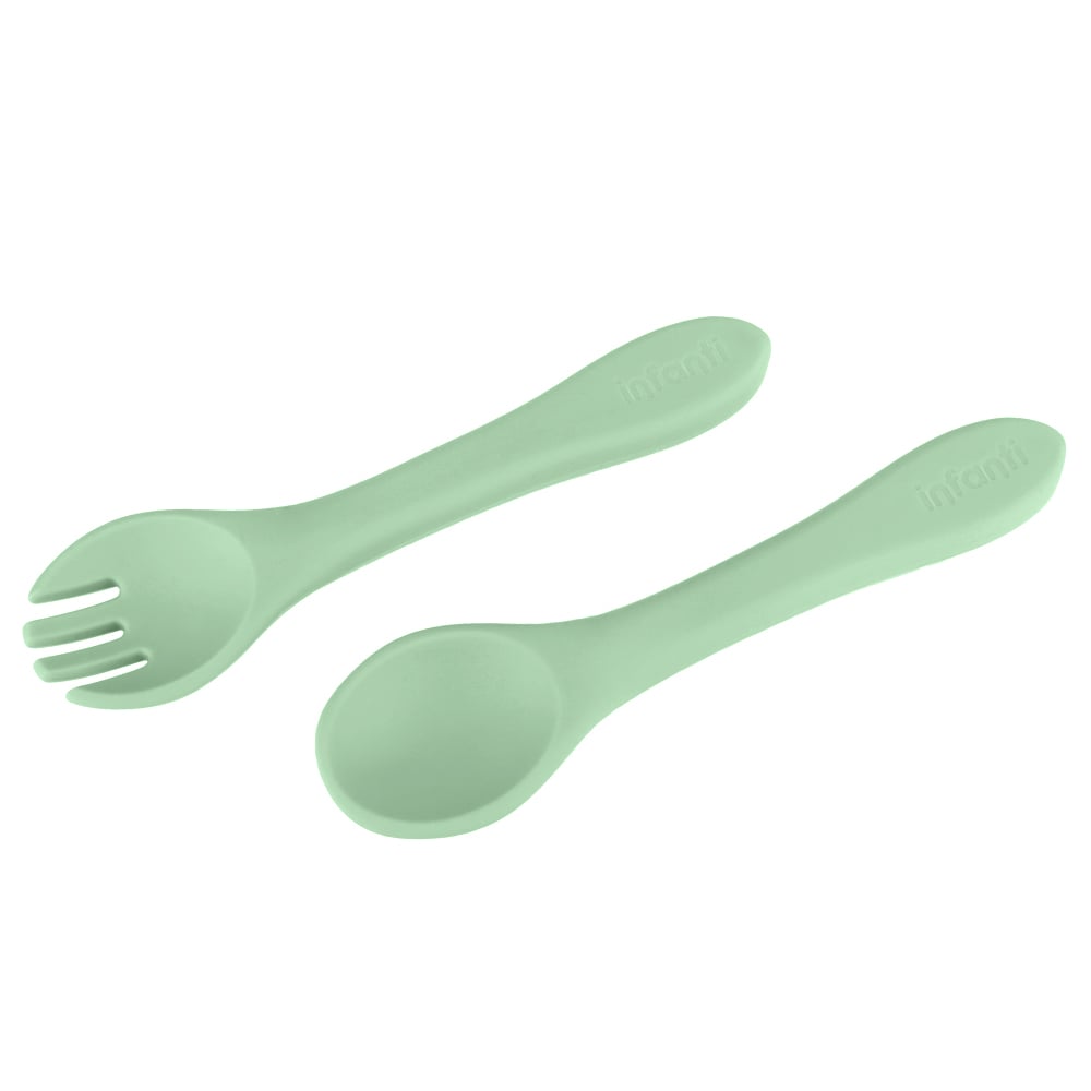 SET CUCHARA Y TENEDOR VERDE INFANTI