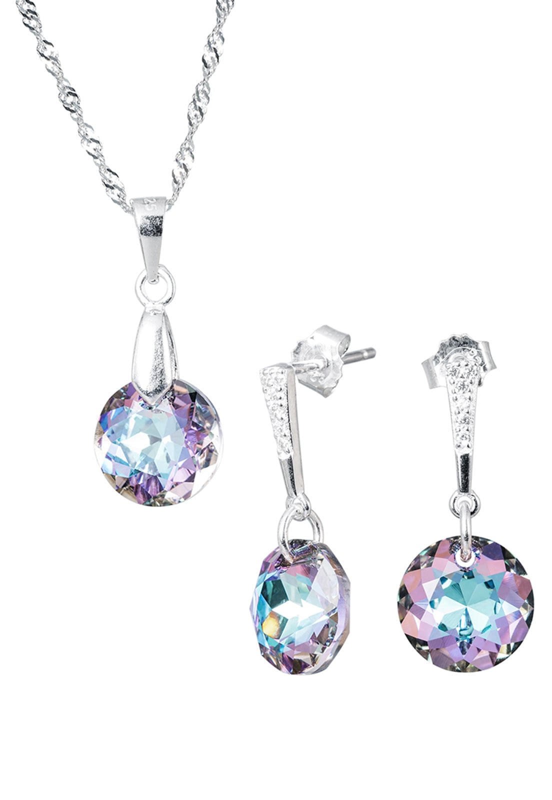 CONJUNTO JOYAS MONTERO PLATA ITALIANA 925 GRACIA Y CRISTALES GENUINOS ...