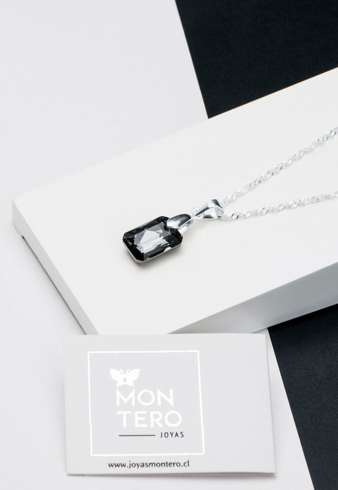 COLLAR JOYAS MONTERO PLATA ITALIANA 925 ESTEFANIA Y CRISTALES GENUINOS ...