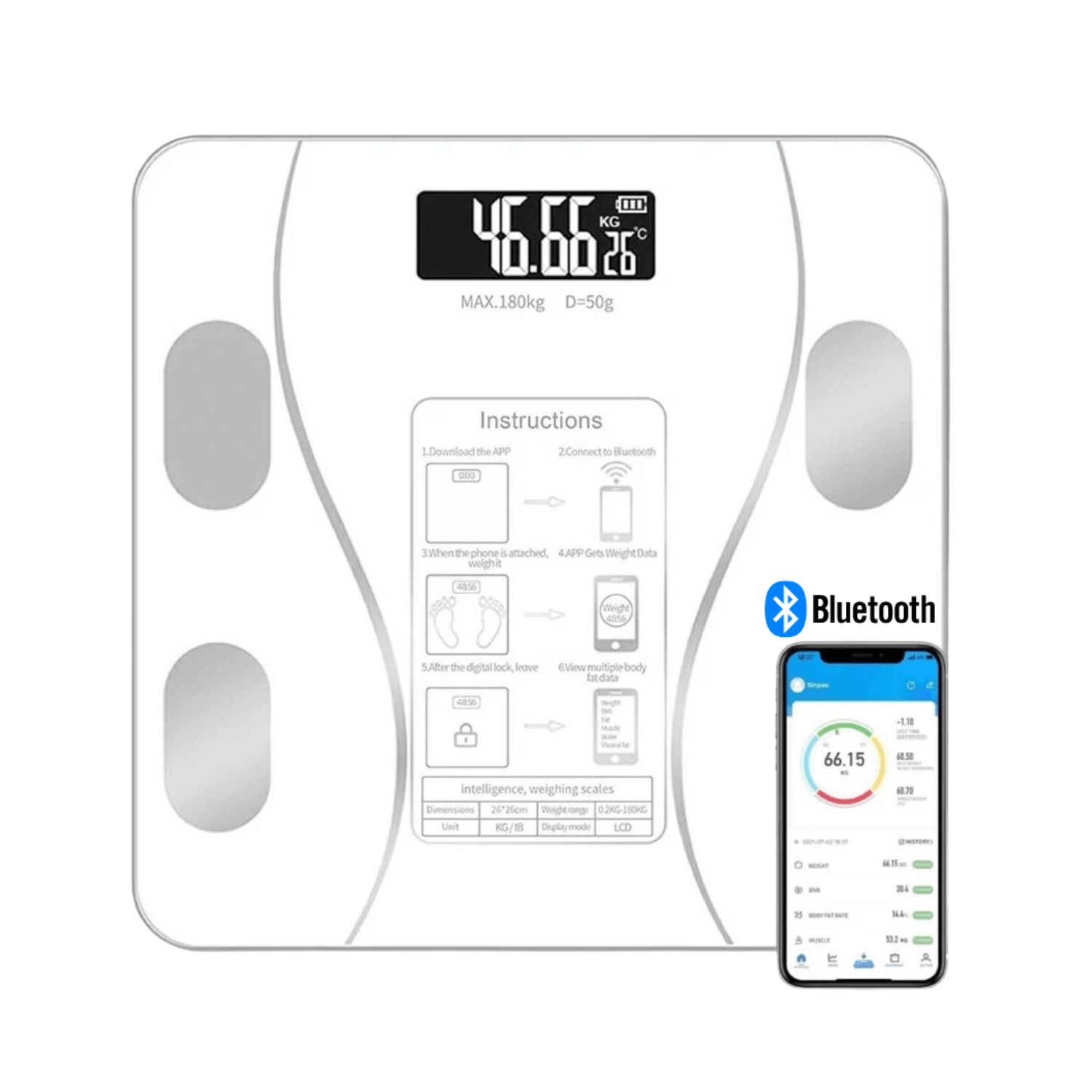 Ripley - PESA BALANZA ELECTRÓNICA BLUETOOTH 27 CM BLANCO